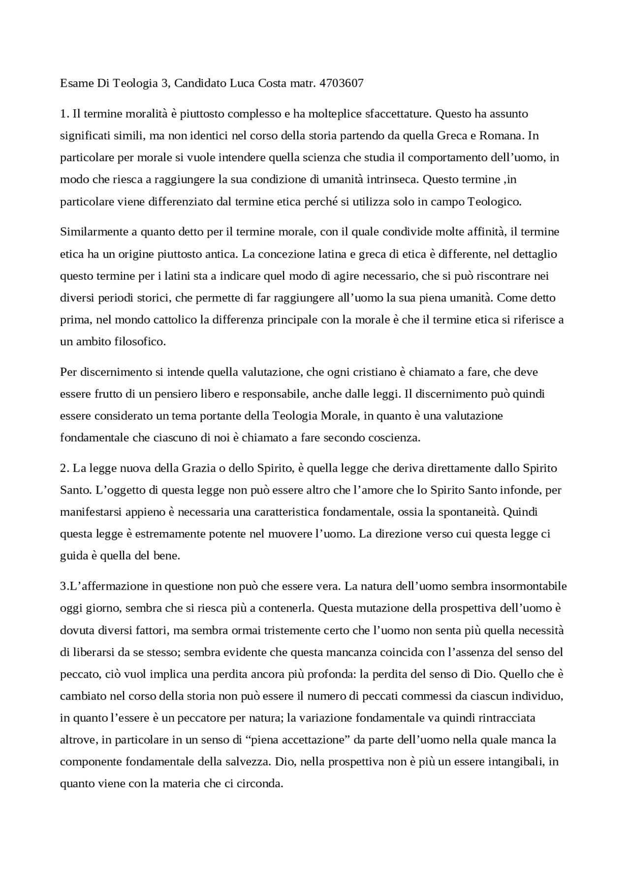 Esame Teologia 3 Pessani - Docsity