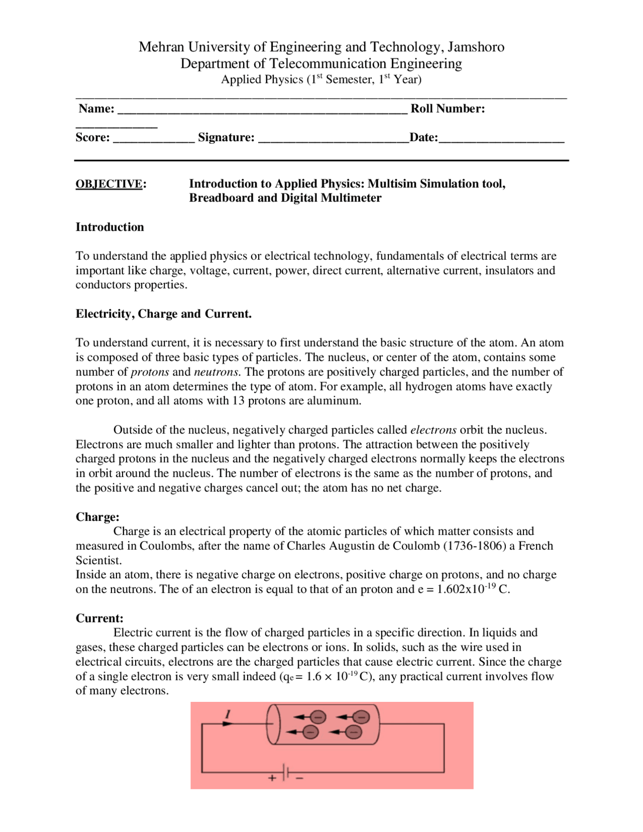 Physics Lab 1 Handout Docsity