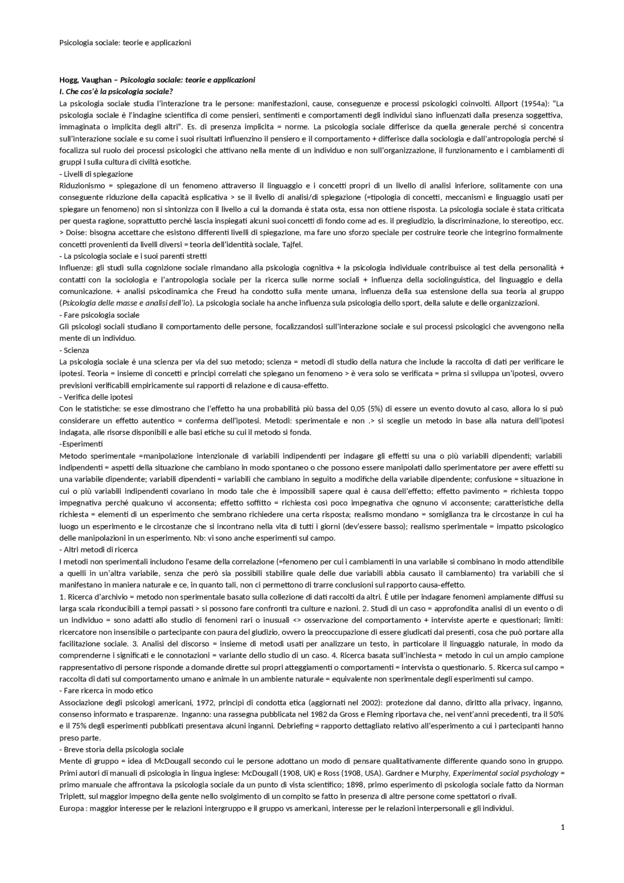 Psicologia Sociale Teorie E Applicazioni Hogg Vaughan Docsity