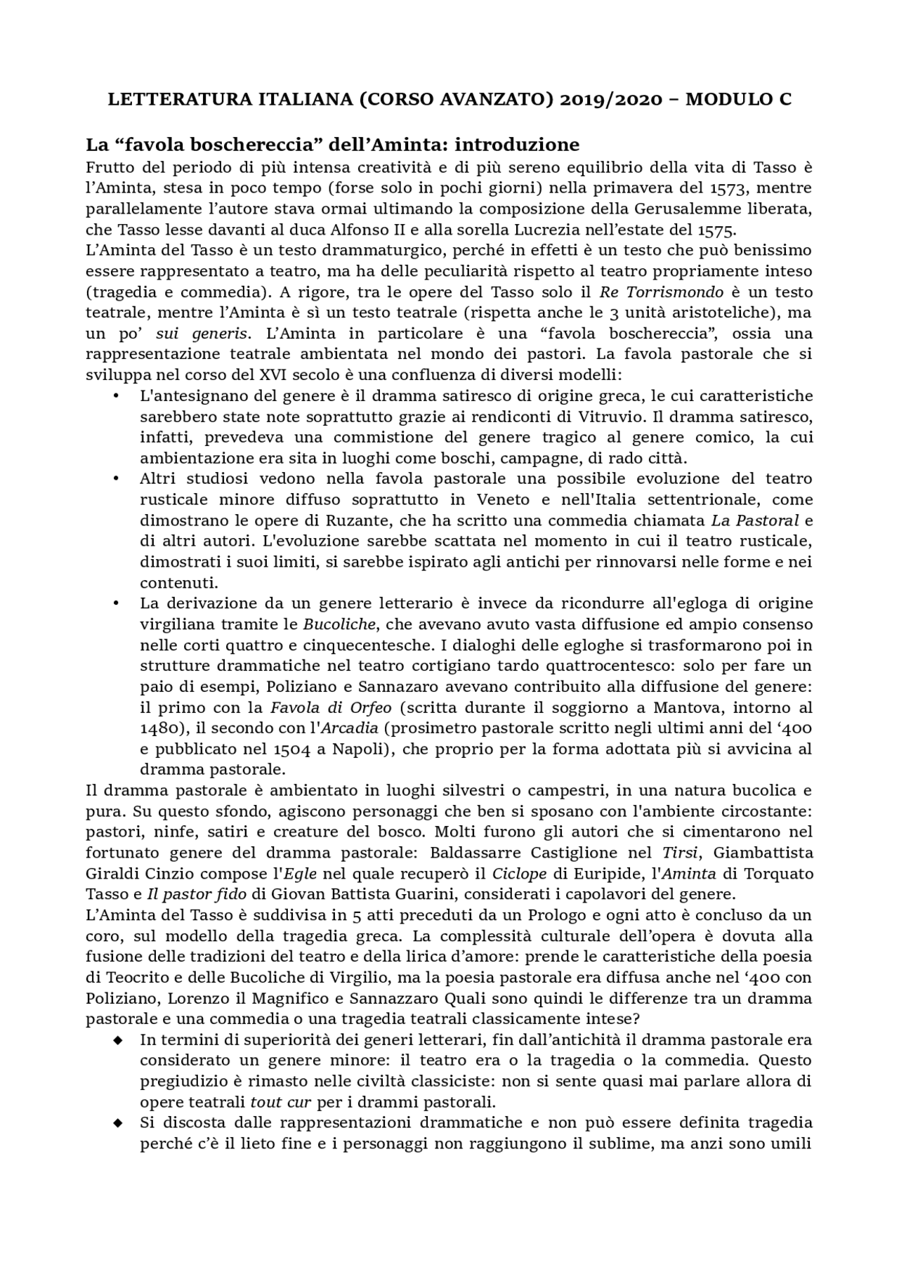 Teatro Di Torquato Tasso Aminta E Re Torrismondo Docsity