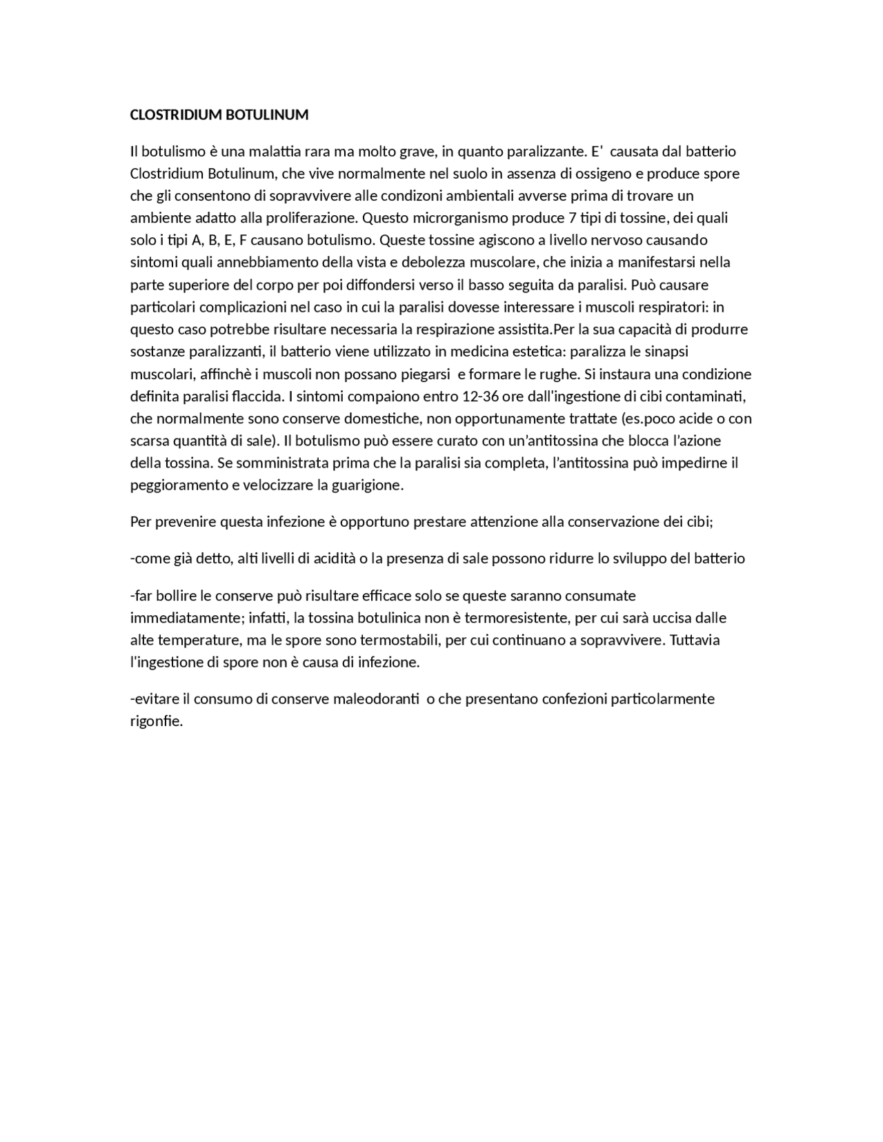Intossicazione Da Clostridium Botulinum Docsity
