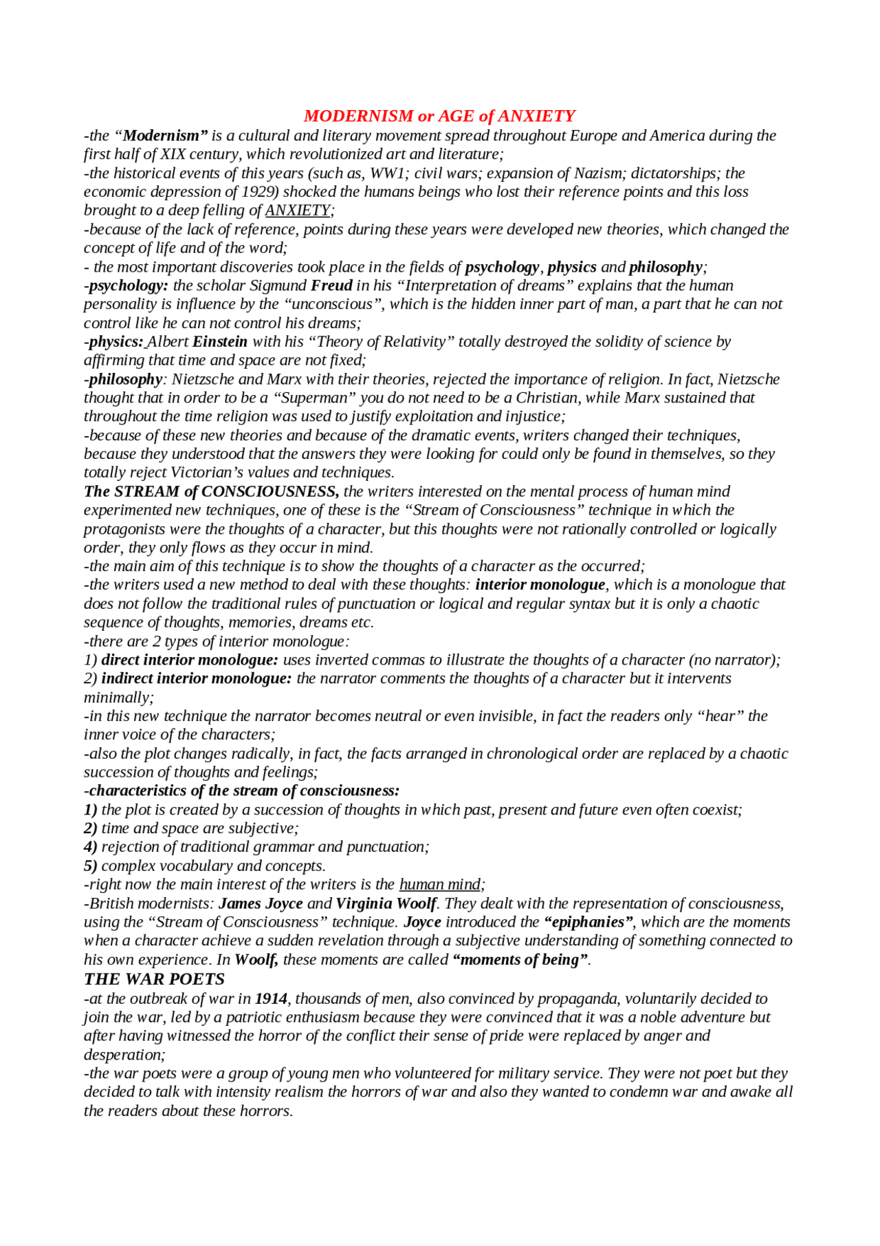 Modernism or Age of Anxiety - Docsity