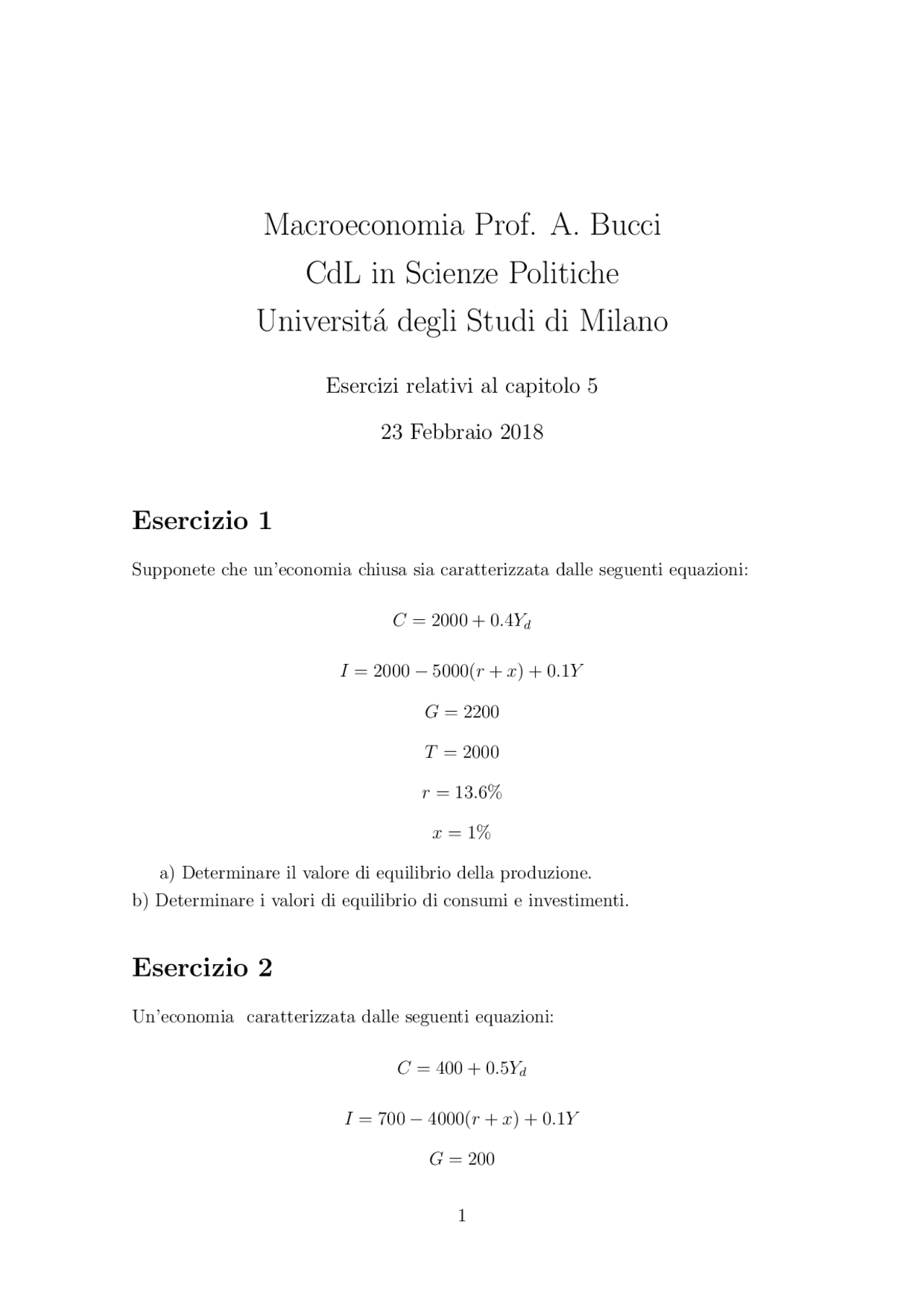 Esercizi Macroeconomia Docsity