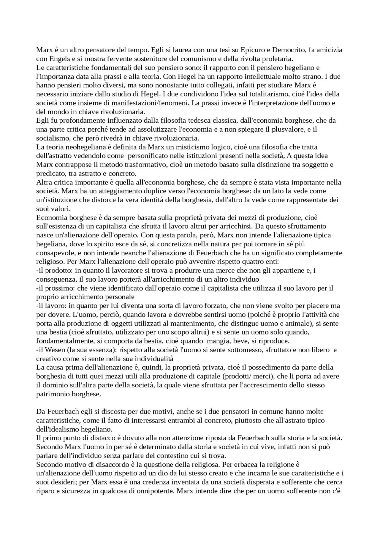 Riassunto Marx Parte 1 Docsity
