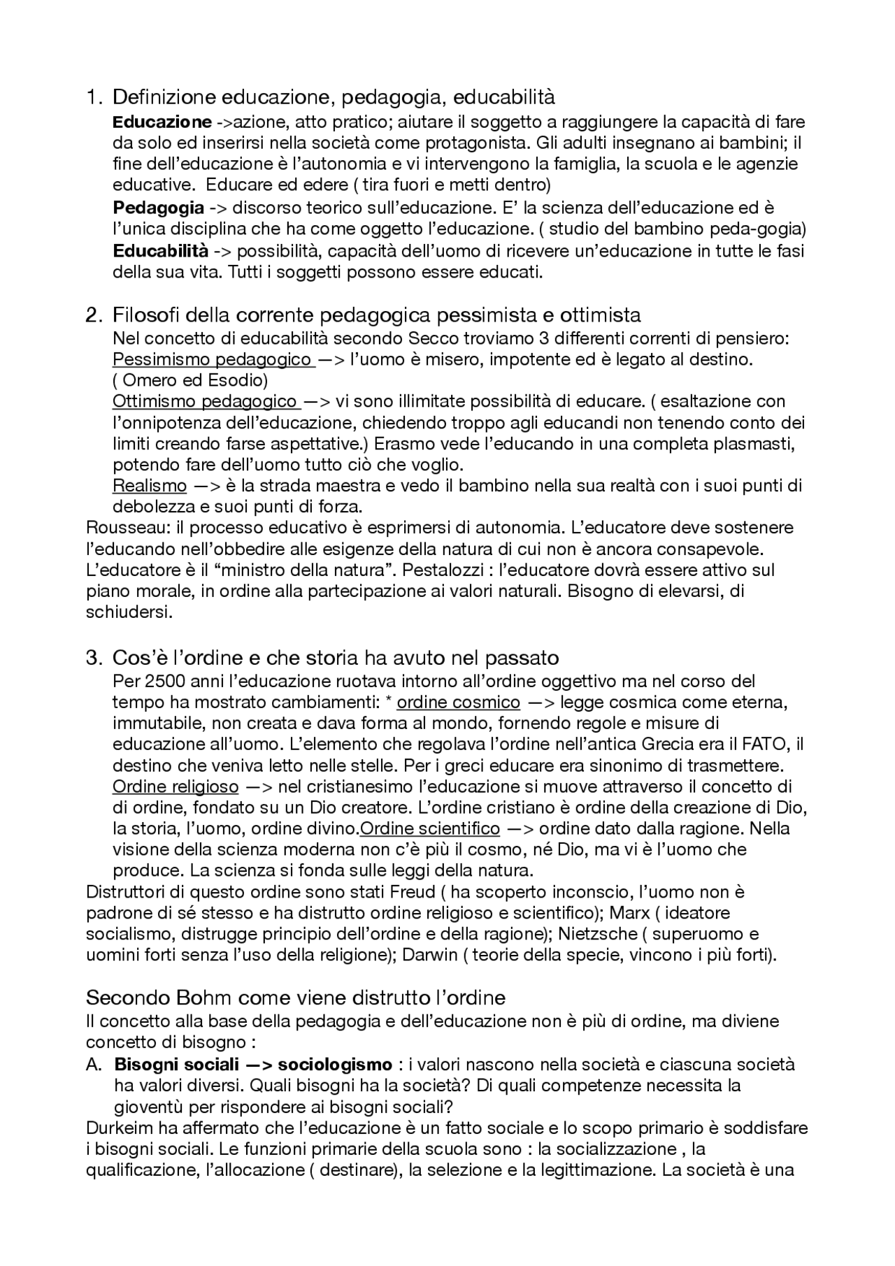 Portera Agostino appunti | Appunti di Pedagogia | Docsity