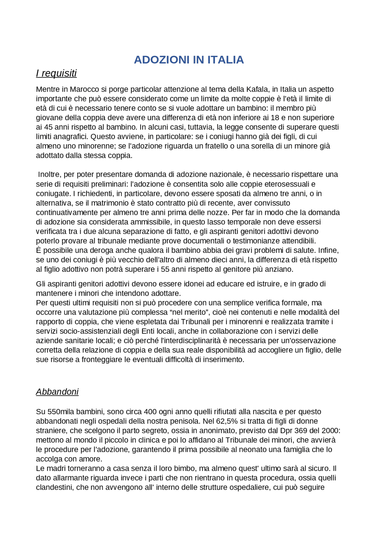 Le adozioni in Italia - Docsity
