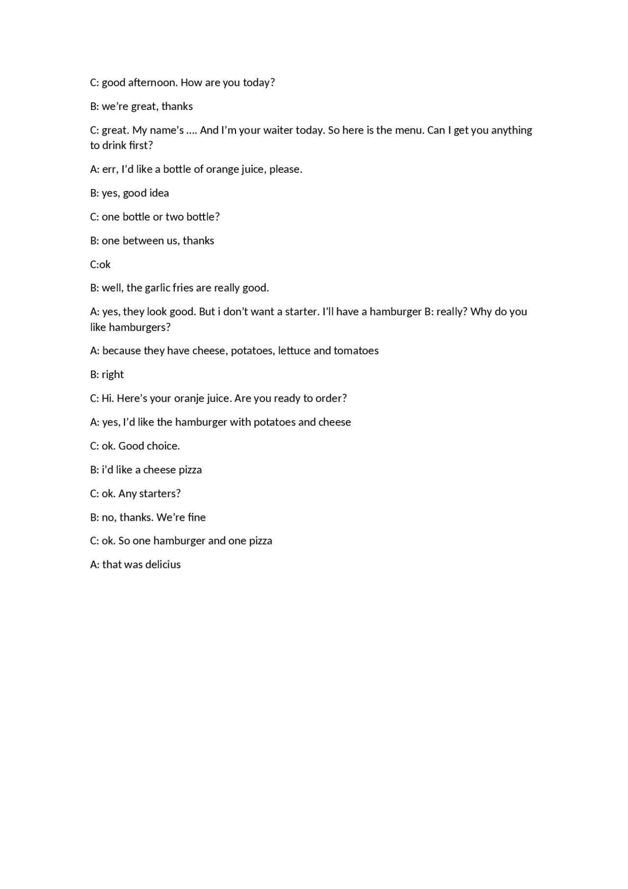 Interactive Menu Discussion between a Waiter and Customer | Apuntes de ...