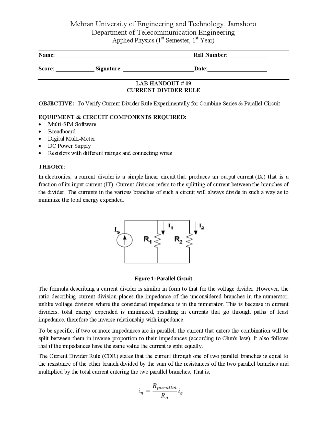 Physics Lab 9 Handout Docsity