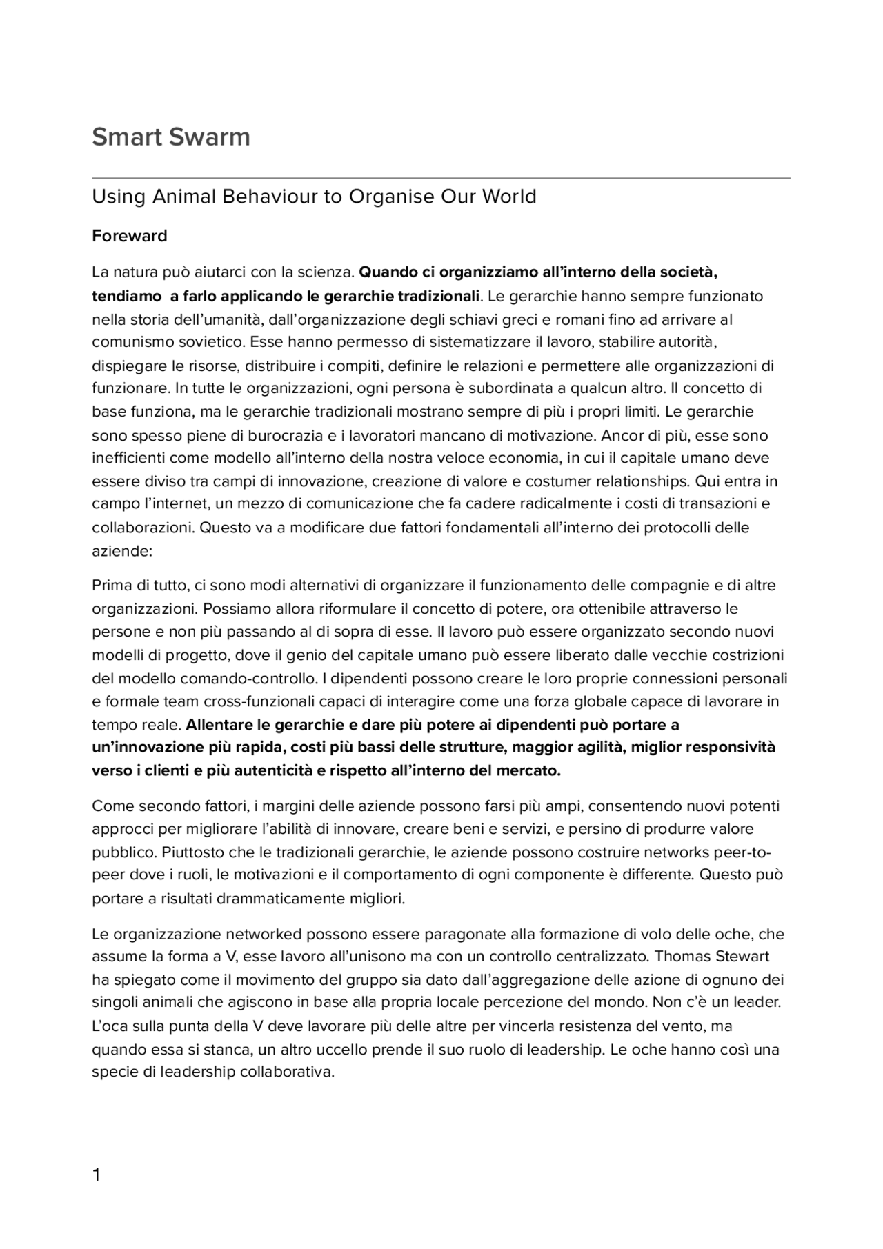 Smart Swarm - Using Animal Behaviour to Organise Our World - Docsity