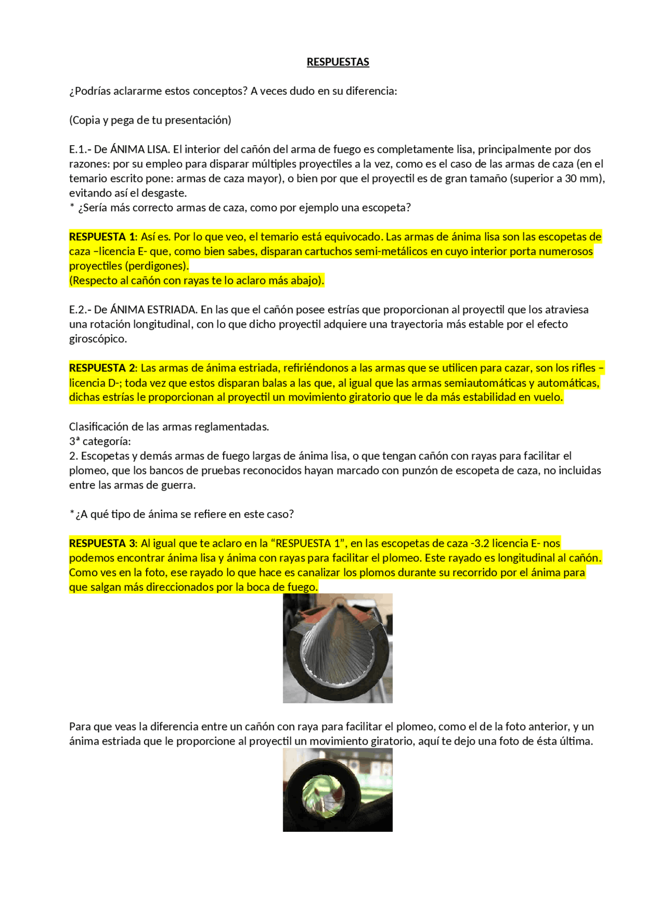 Diferencia entre Ánima lisa y rayada | Ejercicios de Ciencias de la ...