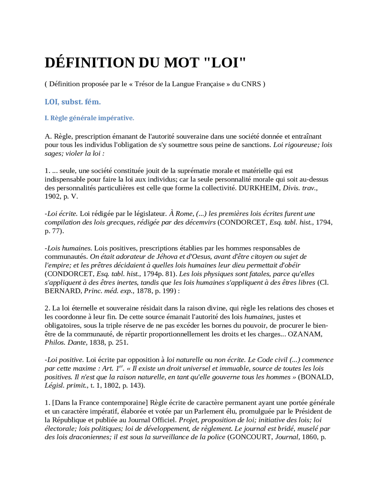 Definition la loi fidelite - Docsity