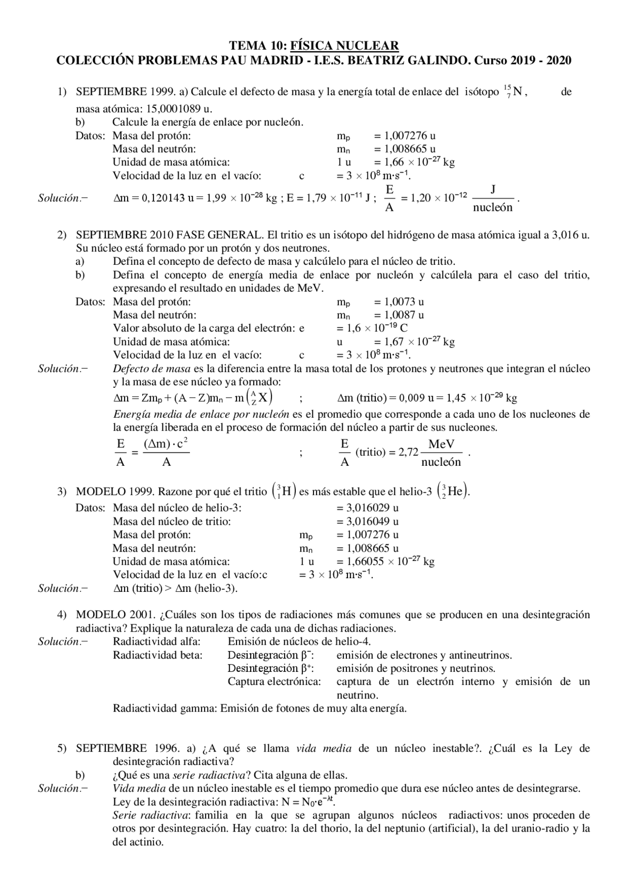 Ejercicios Física Nuclear Docsity