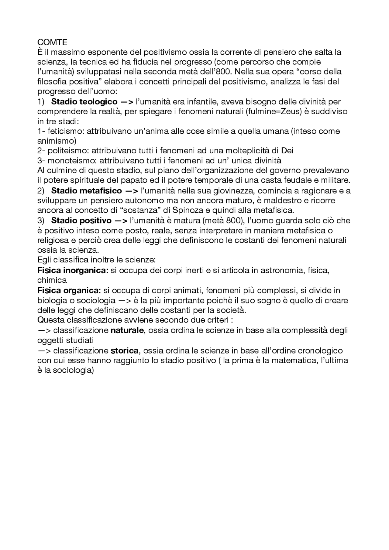 Filosofo Positivista Comte Docsity