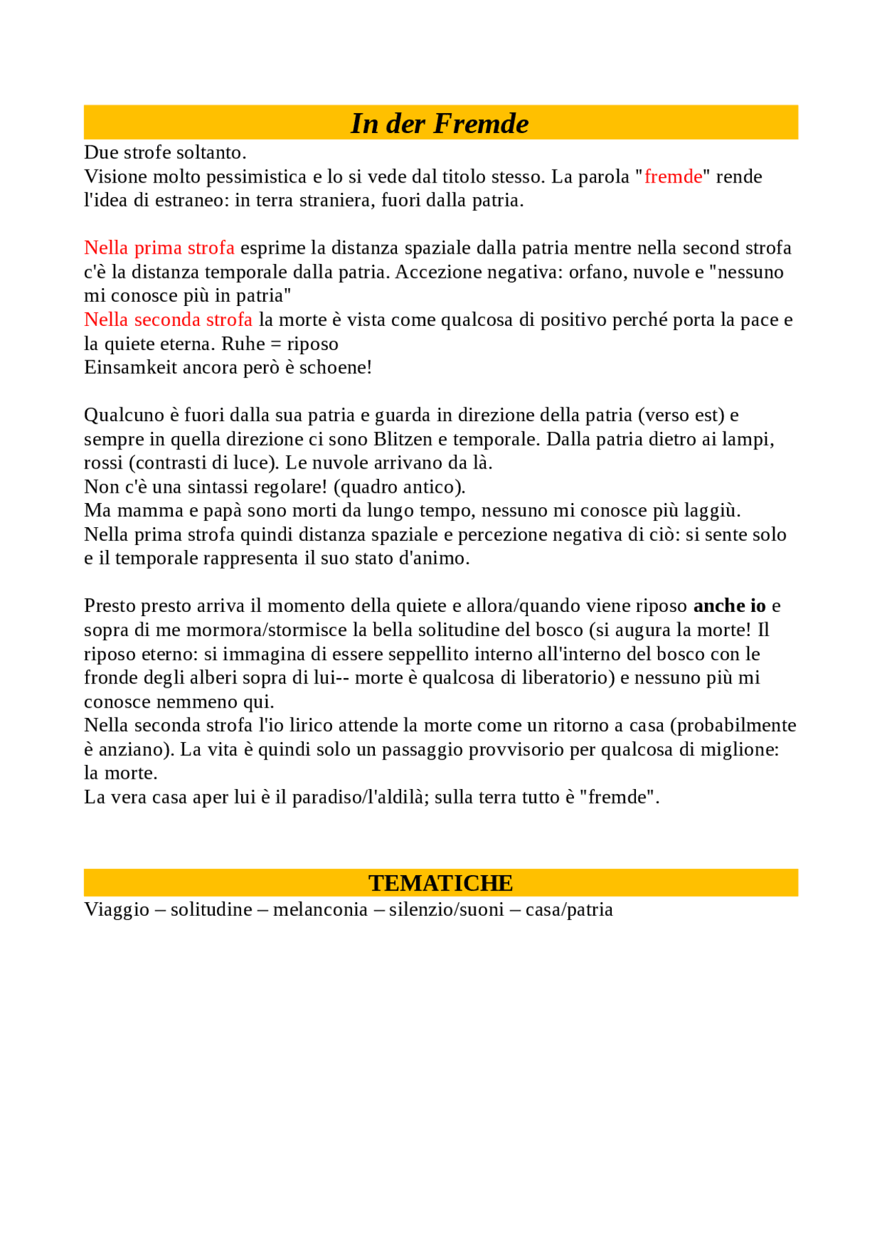 In der fremde - poesia di Eichendorff - Docsity