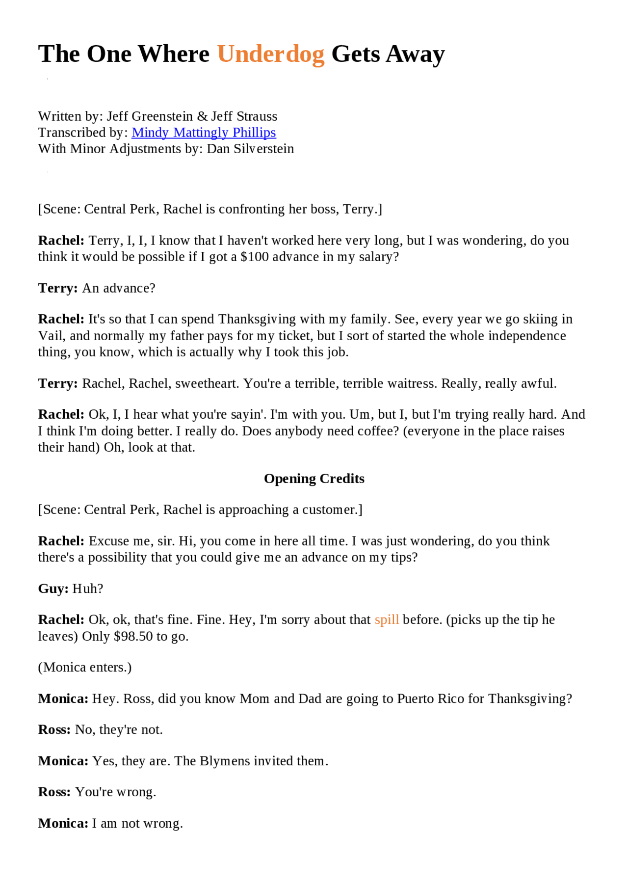 Serie Friends Transcrips - Docsity