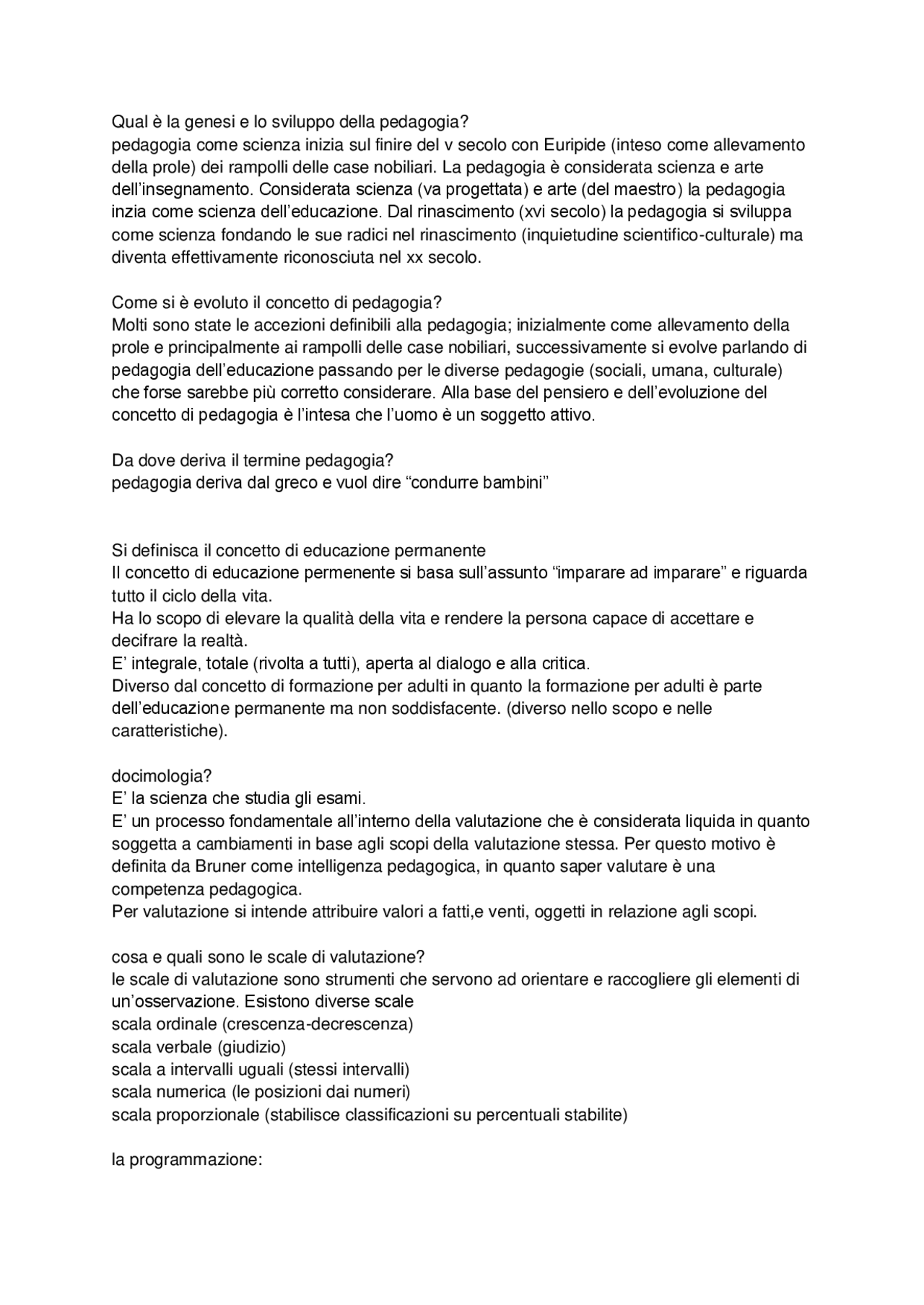 Domande Aperte Pedagogia Generale Docsity