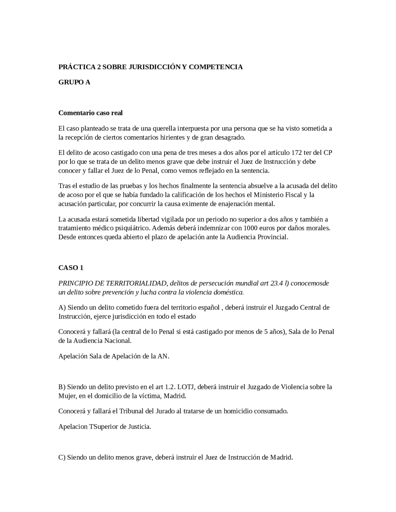 PrÁctica Procesal Penal Ejercicios De Derecho Procesal Docsity