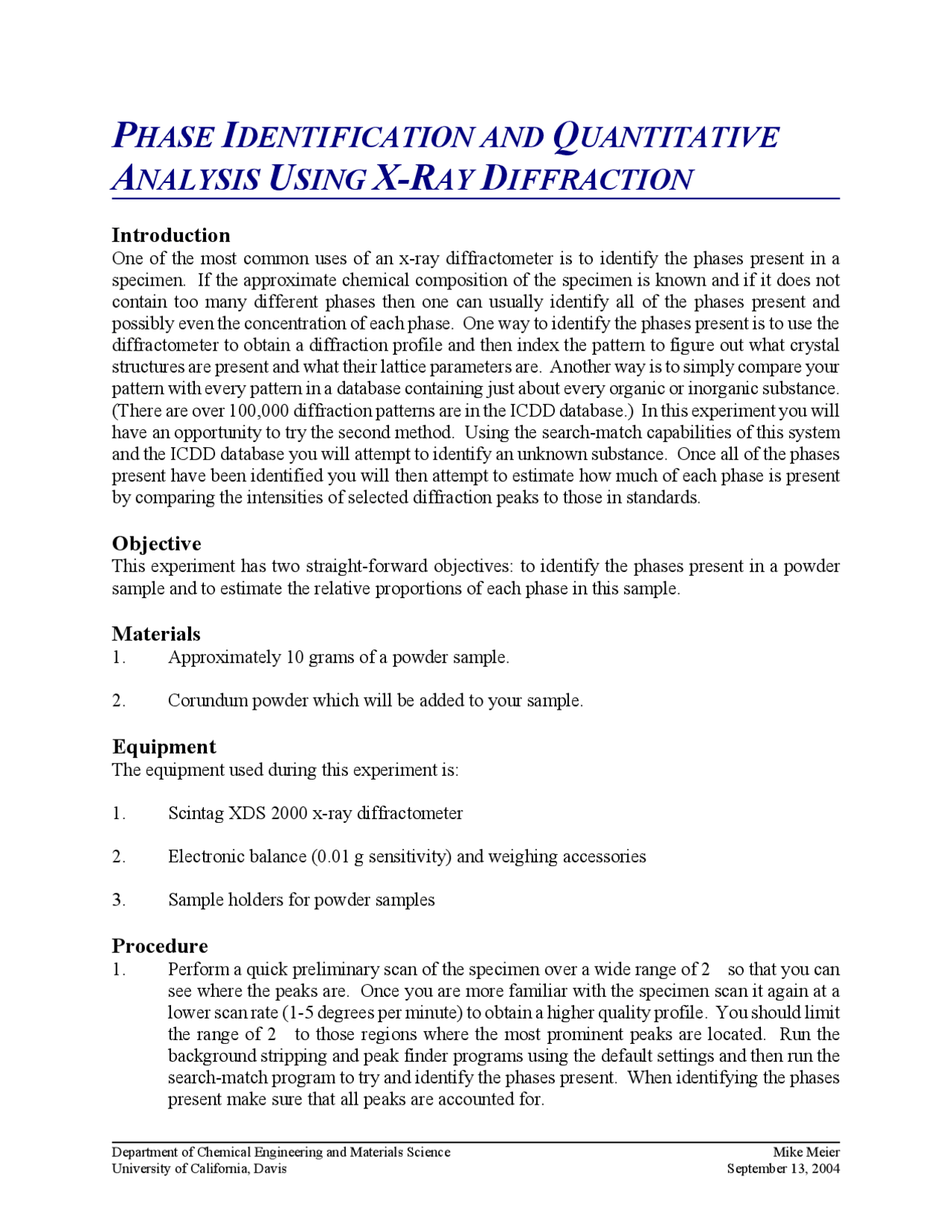 Phase Identification And Quantitative Analysis Using X Ray Diffraction
