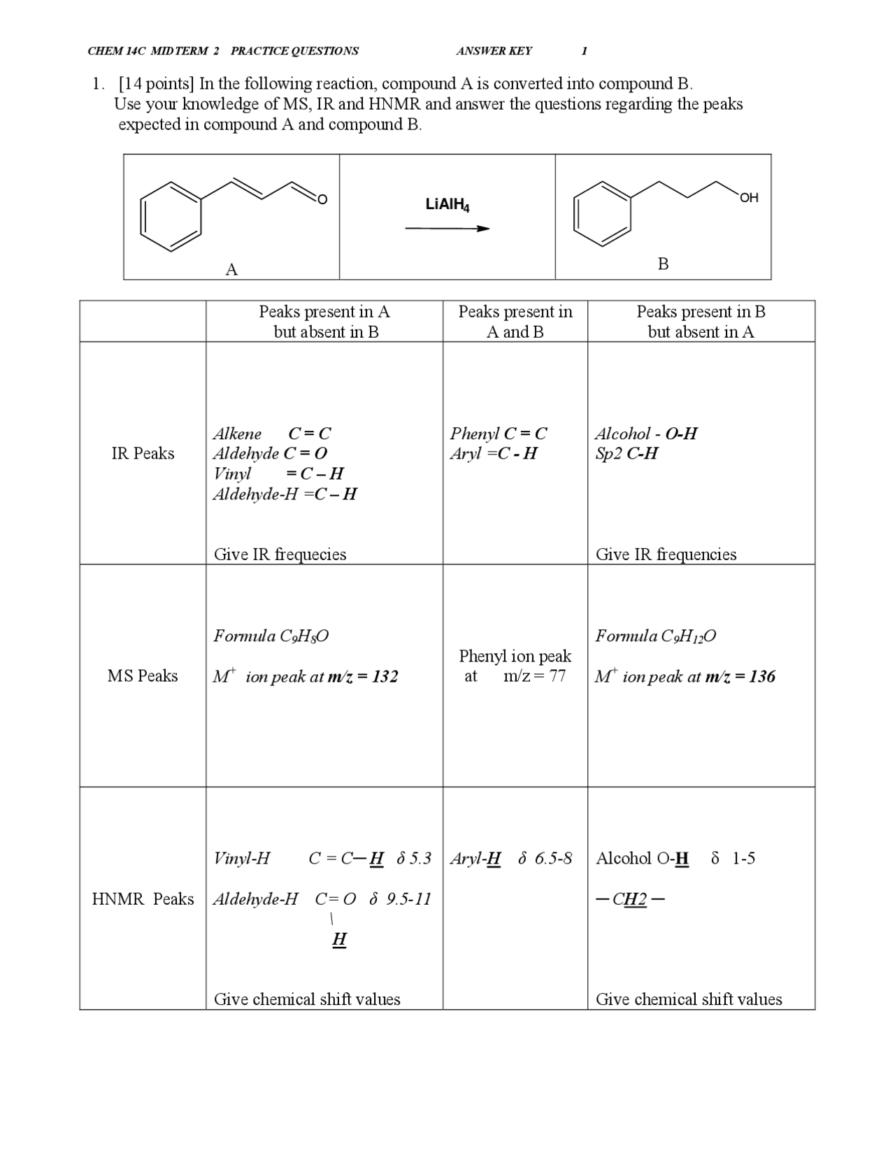 Organic Chemistry Midterm 2: Practice Questions with Answer Key | CHEM ...