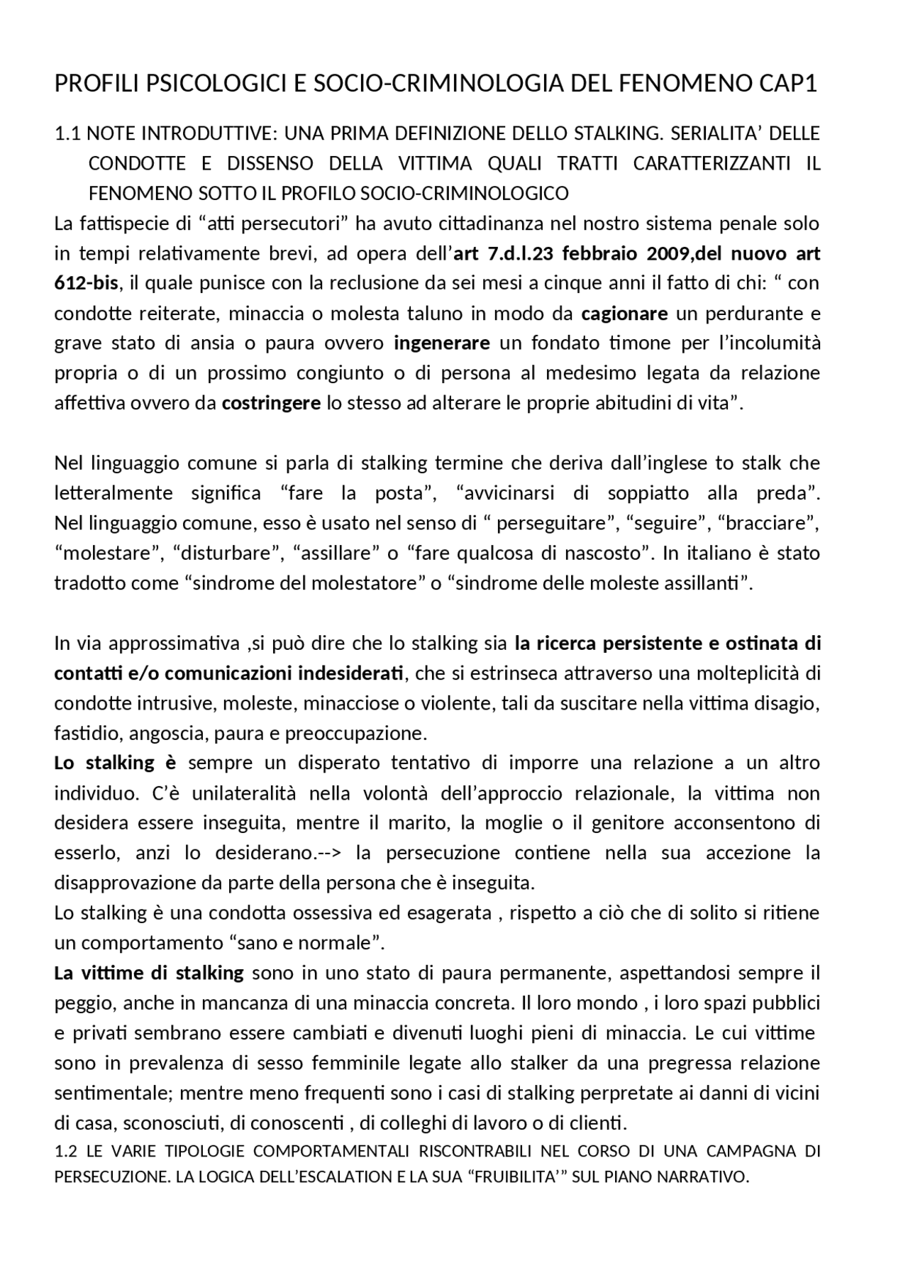 Riassunto "il delitto di atti persecutori" di GIULIO DE SIMONE e ...