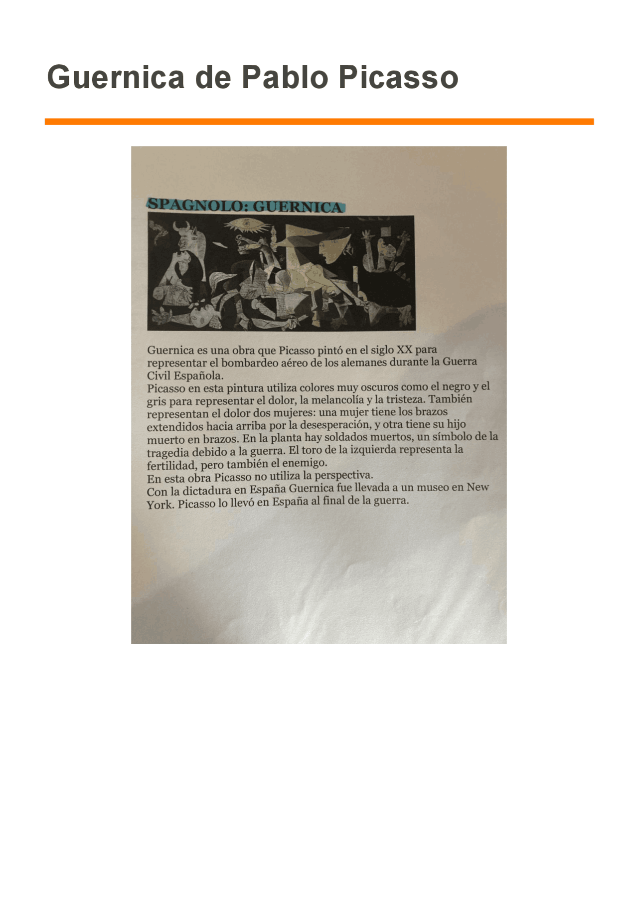 Guernica de Pablo Picasso - Docsity