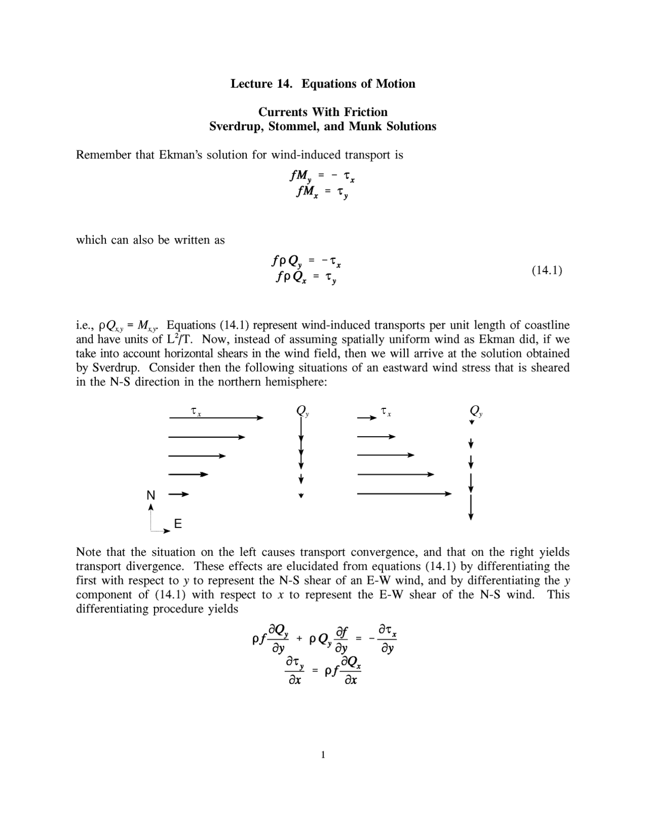 Physical Oceanography Lecture 14 Equations Of Motion Ocp 6050 Docsity