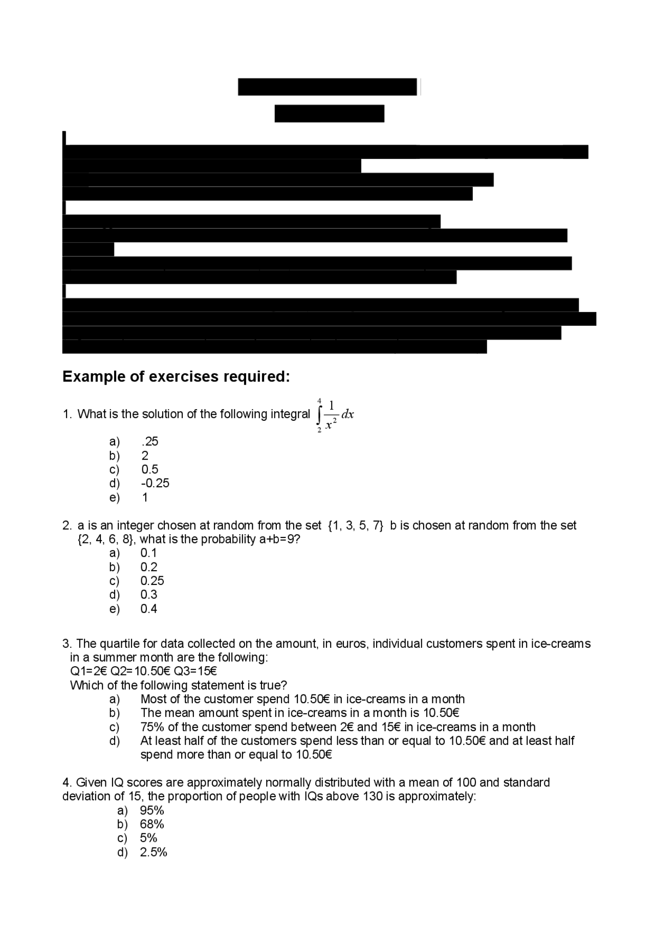 Statistics Exercises For Exam Docsity