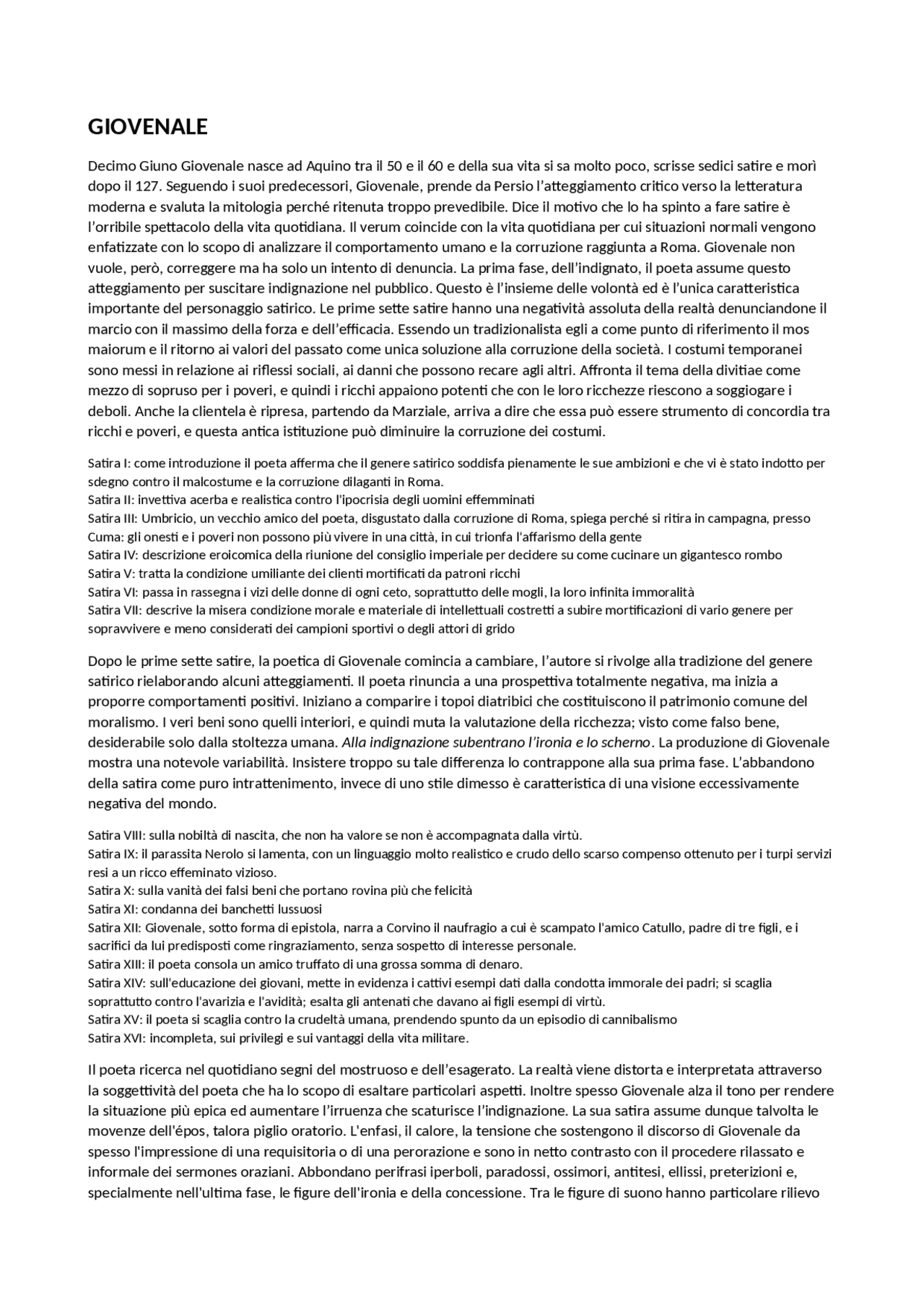 Giovenale: vita, opere e pensiero - Docsity