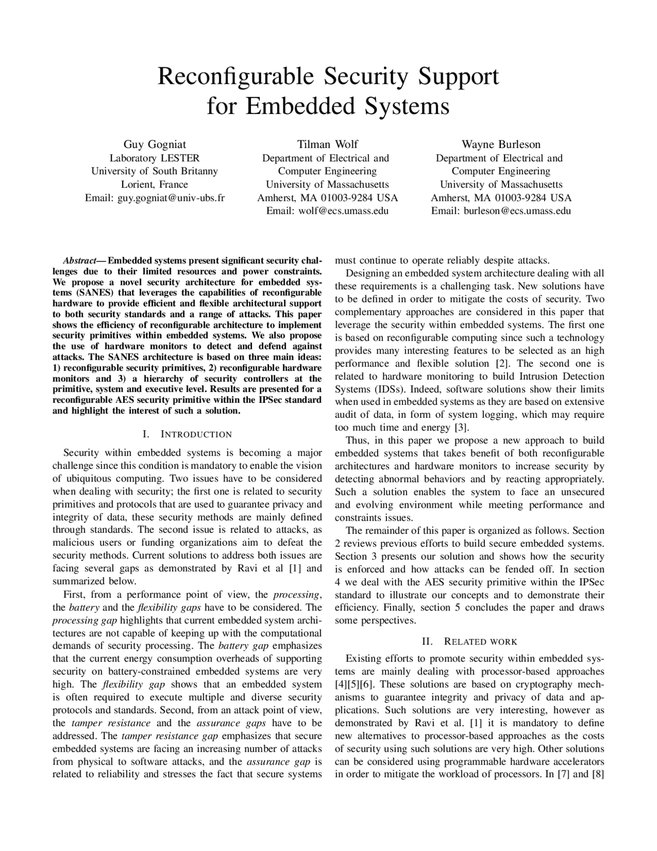 Robust Control System Reconfigurable Security Support For Embedded