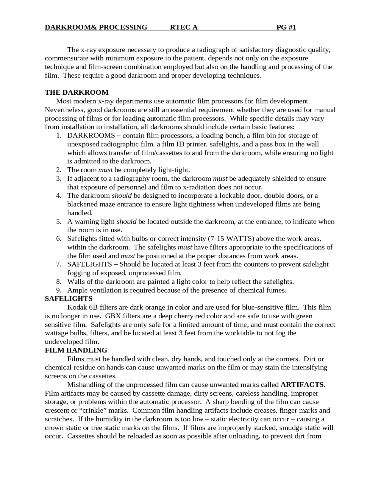 Darkroom and processing | Summaries Physics | Docsity