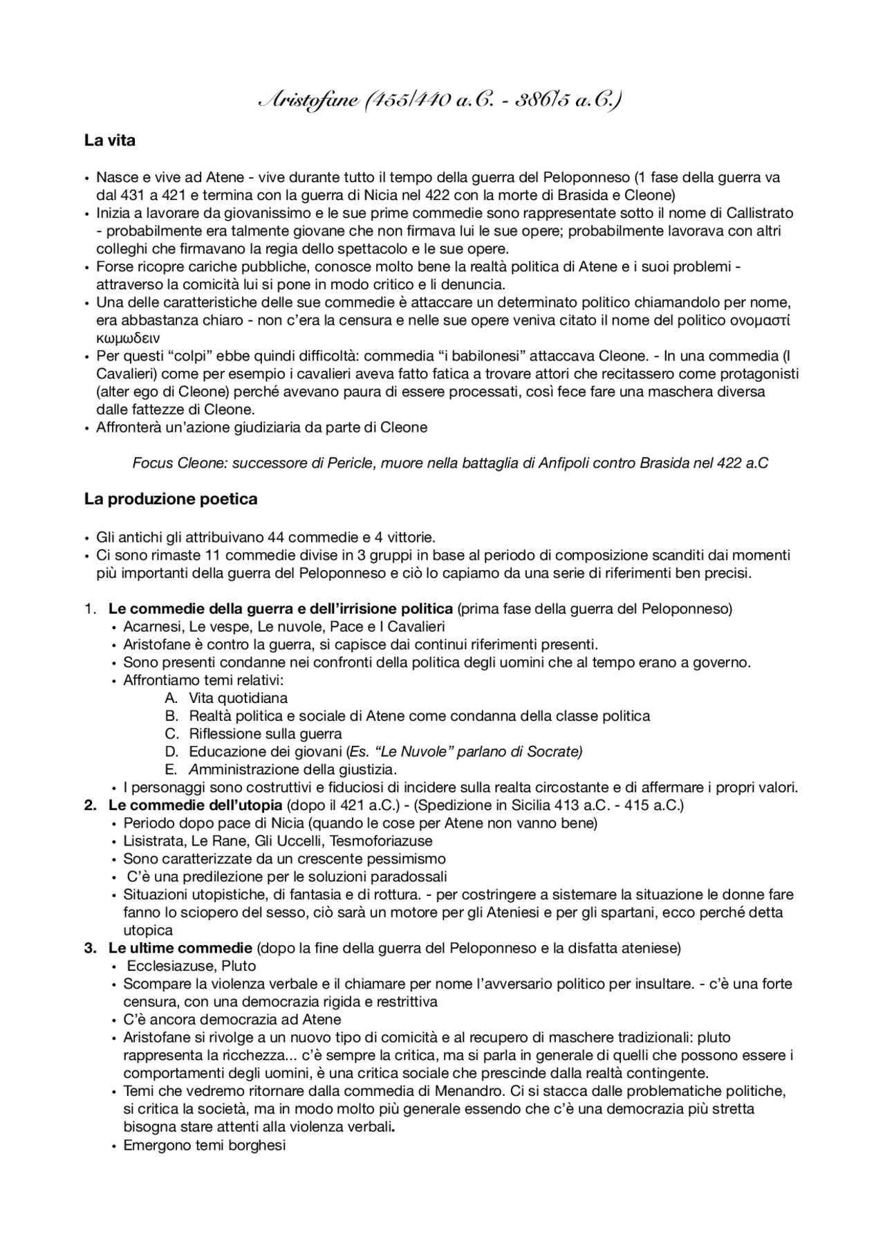 Aristofane - commedia antica - Docsity