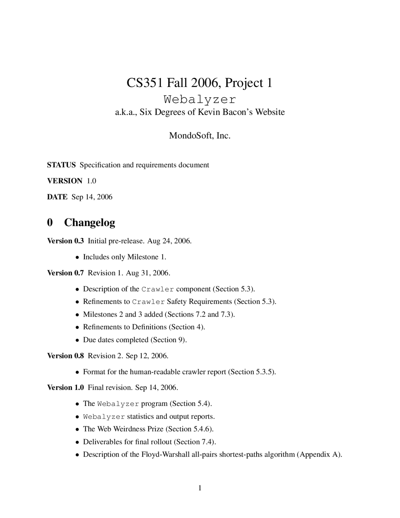 Design Of Large Programs Project 1 Cs 351l Docsity