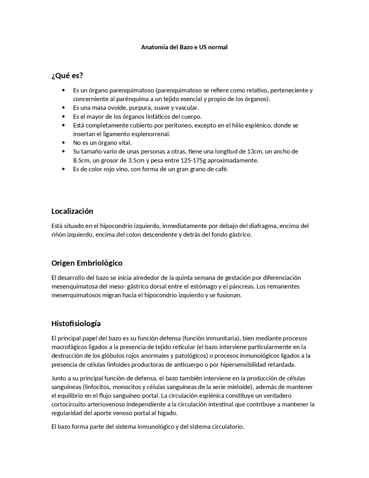 Anatomia del Bazo y US normal - Docsity