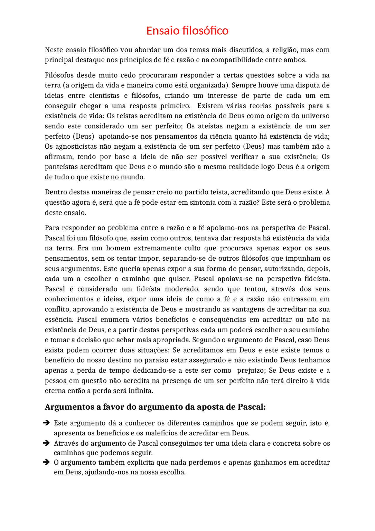 Ensaio filosófico acerca do argumento Cosmológico e Ontológico - Docsity