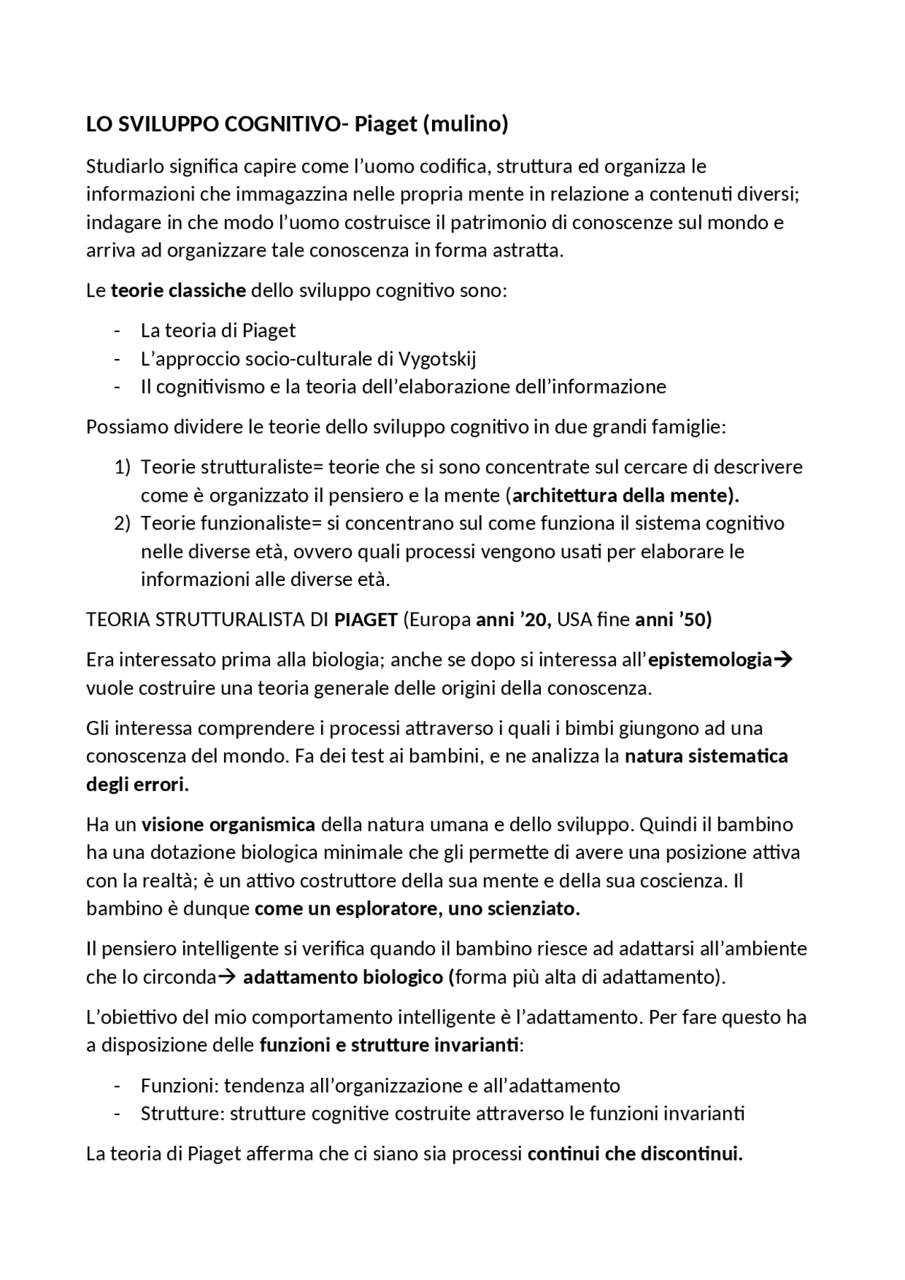 Lo Sviluppo Cognitivo Docsity