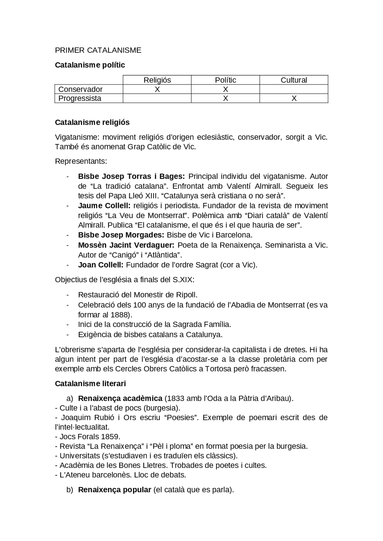 Resum Primer Catalanisme Docsity
