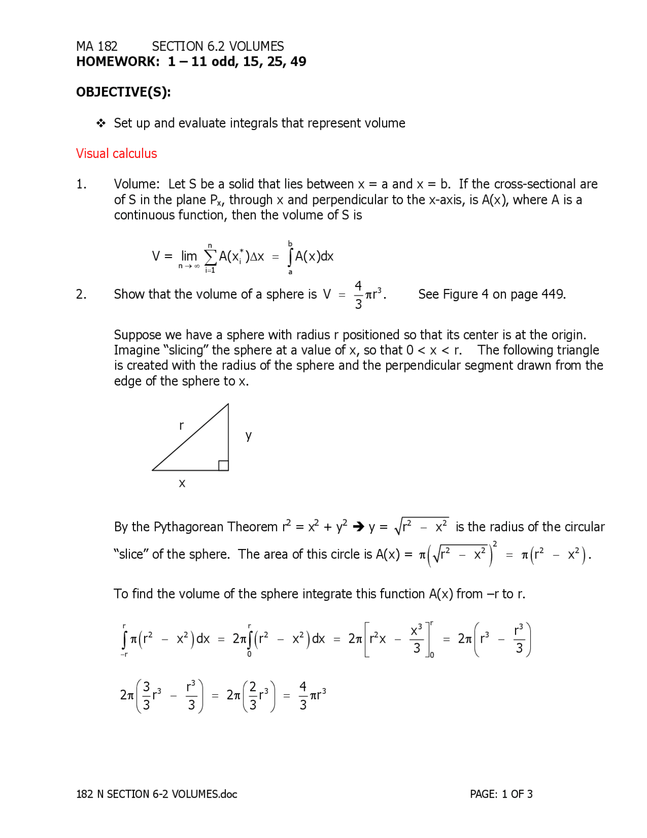 Mathematics Homework Section 6 2 Volumes Docsity
