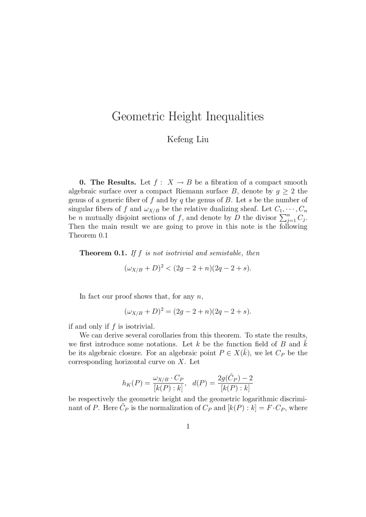 Mathematics: Geometric Height Inequalities | MATH 0209A - Docsity