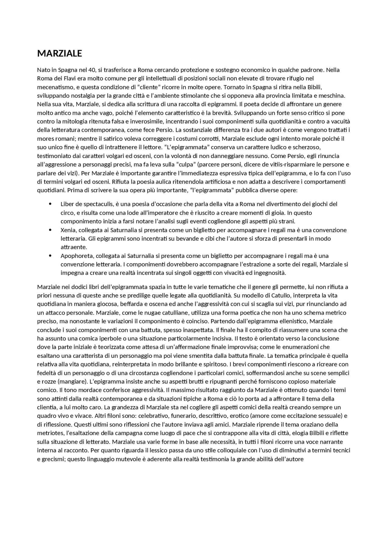 Marziale: vita, opere e pensiero - Docsity