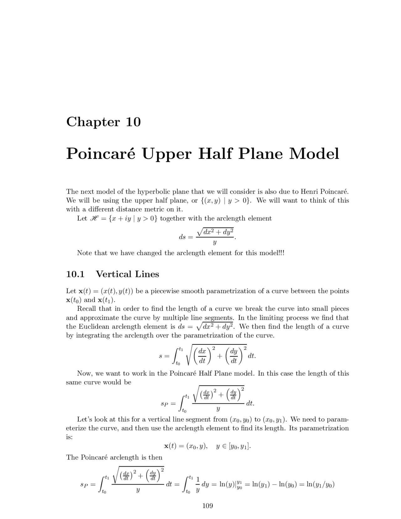 Non-Euclidean Geometry Chapter 10: Poincaré Upper Half Plane Model | MATH 6118 - Docsity