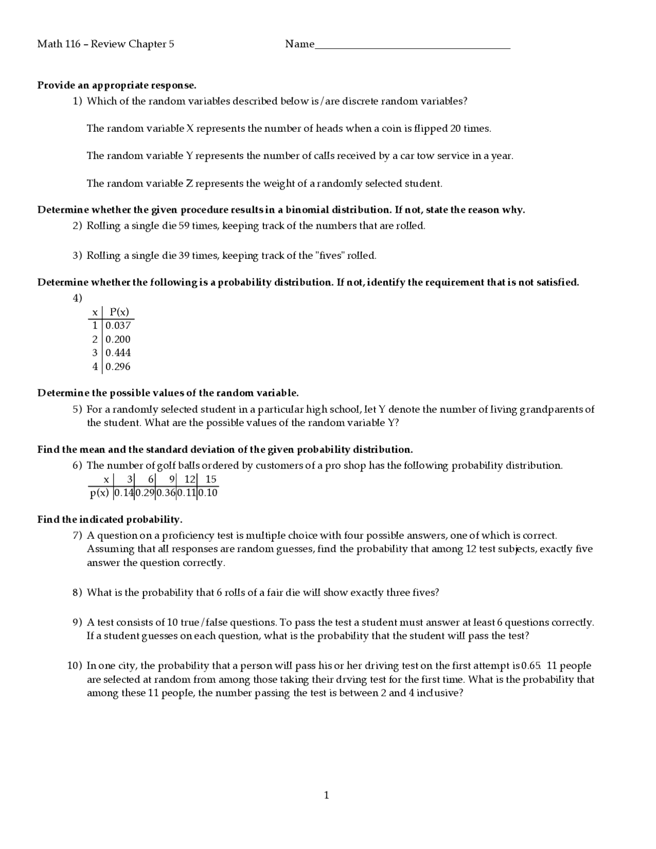 Elements of Statistics Review Chapter 5 (Mathematics) | MA 116 - Docsity