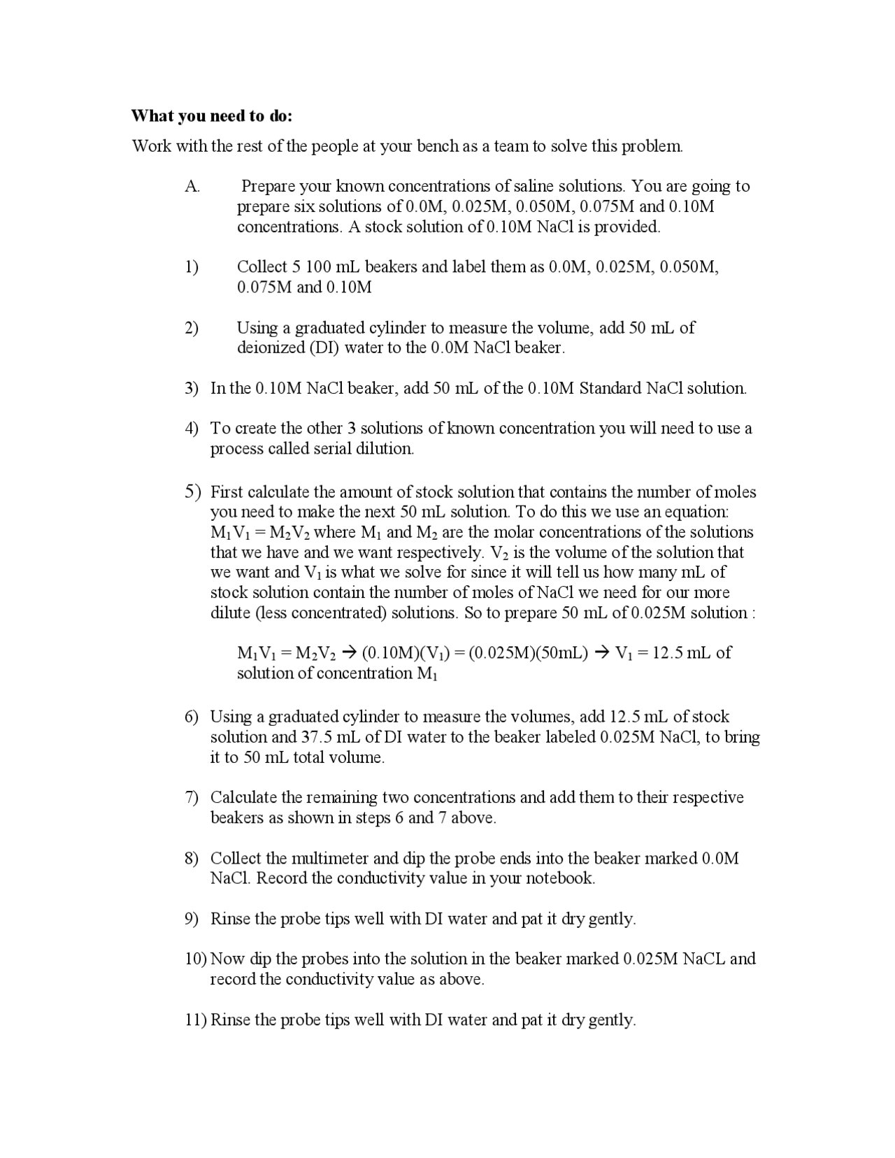 Experiment 6 The Conductivity Of Ionic Solutions Docsity