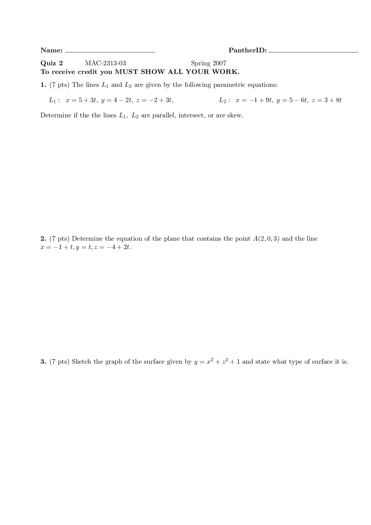 Multivariable Calculus Mathematics Test 2 Mac 2313 Docsity