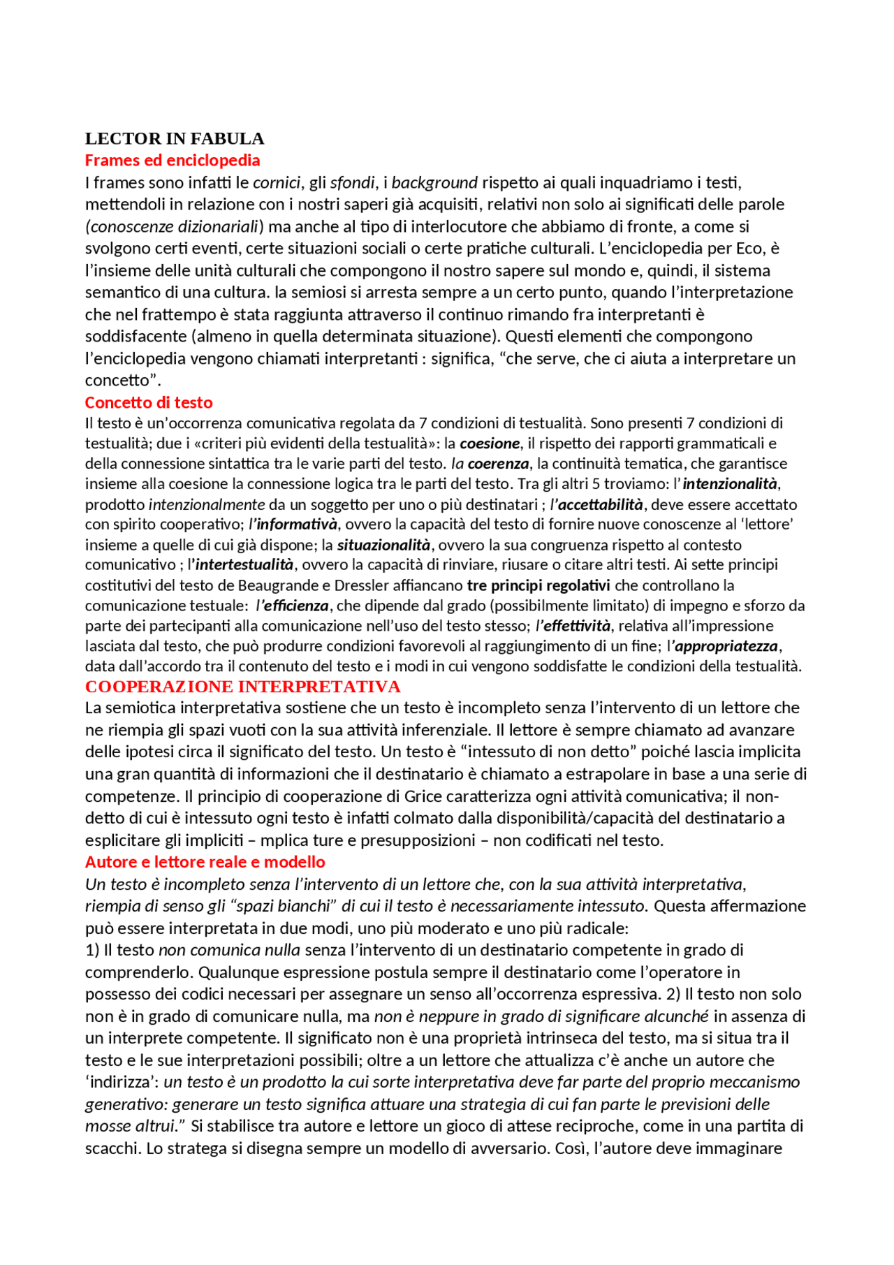 Lector In Fabula Semiotica Docsity