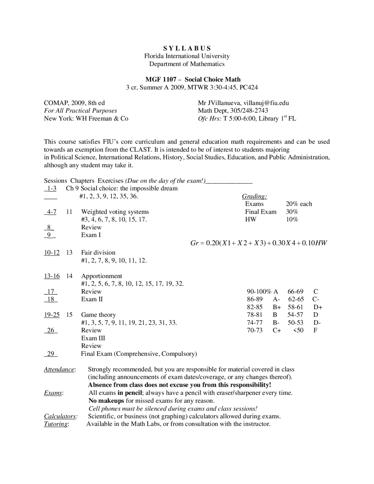 Social Choice Math Mathematics Syllabus Mgf 1107 Docsity