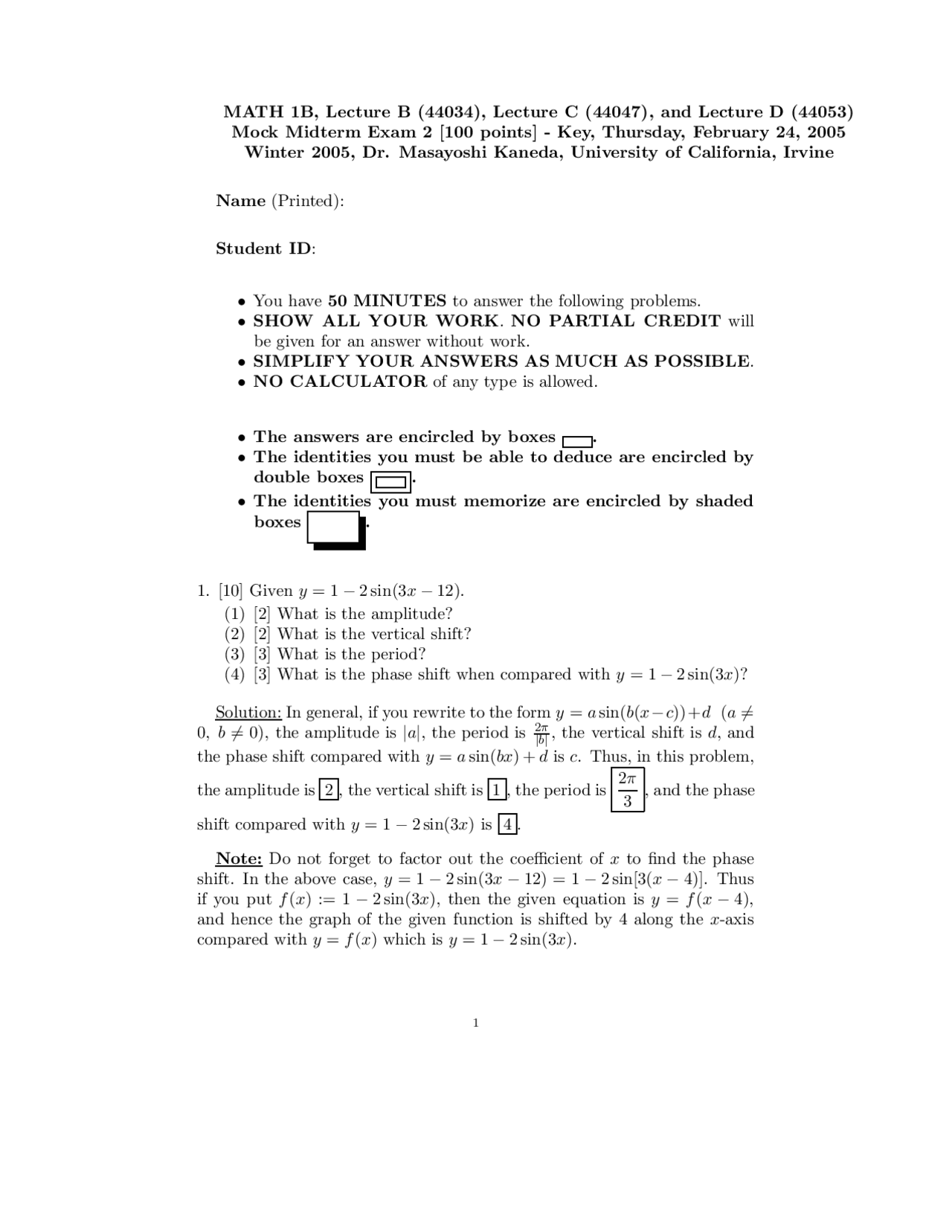 Mathematics Mock Midterm Exam 2 Math 1b Docsity