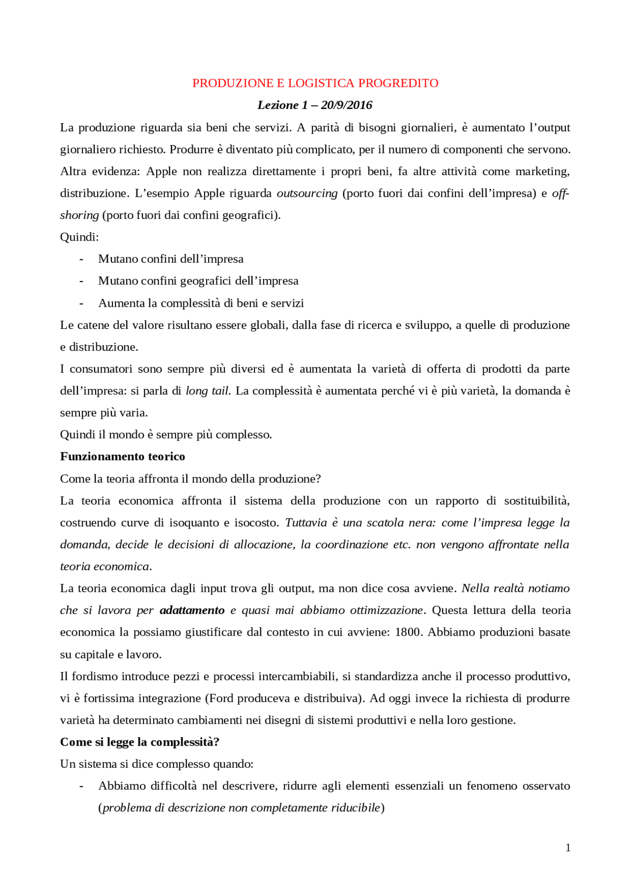 Produzione E Logistica Progredito Docsity
