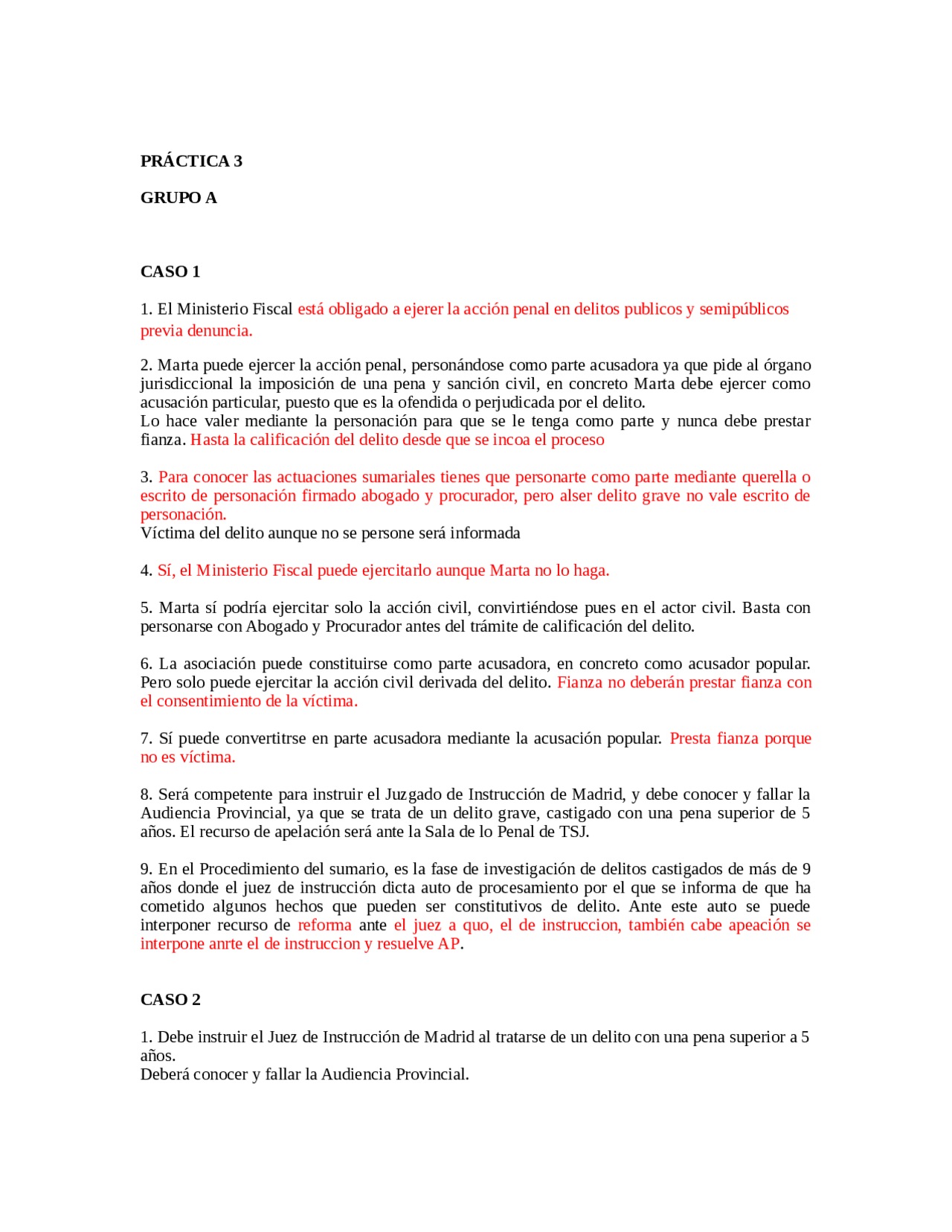 PrÁctica Procesal Penal Ejercicios De Derecho Procesal Docsity