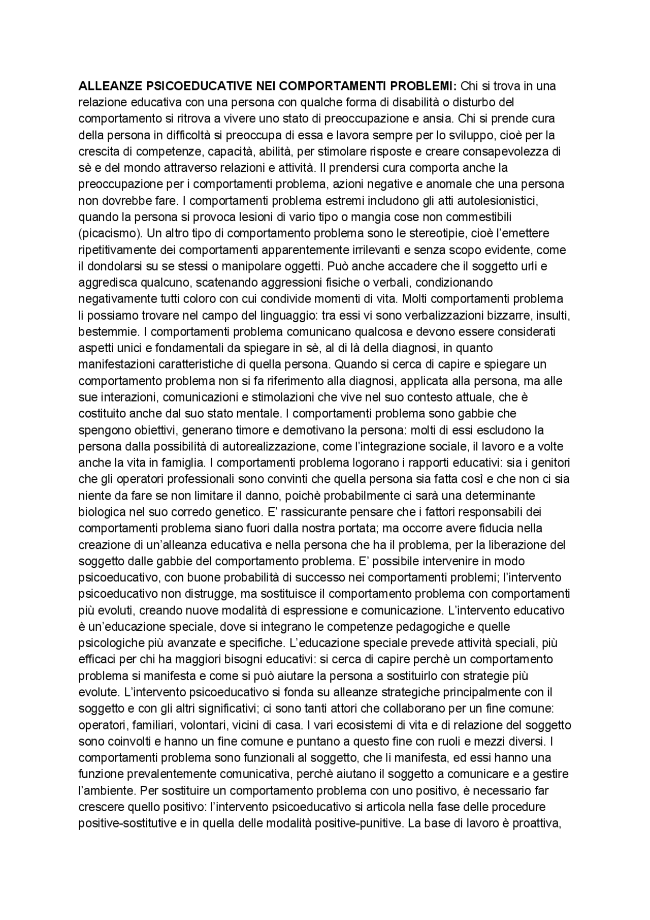 Alleanze Psicoeducative Nei Comportamenti Problema Sintesi Del Corso