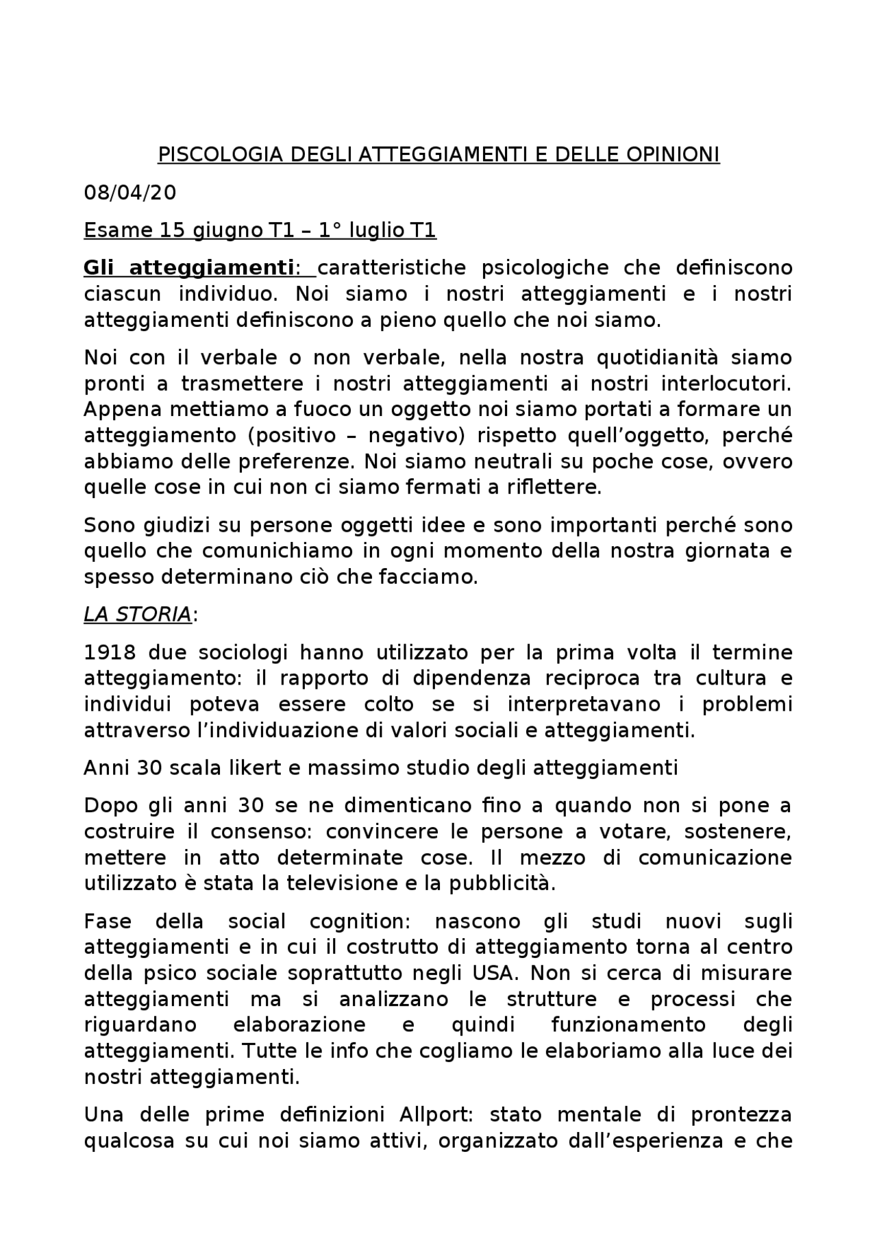 Cosa Sono Gli Atteggiamenti Docsity